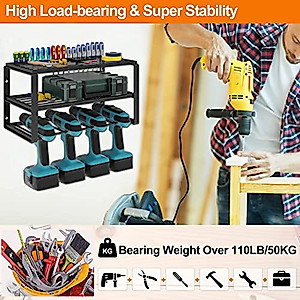Yimeka Cordless Power Tool Storage Rack Drill Rack, Heavy Duty Floating Tool Rack, Metal Wall Mount Storage Rack, Tool Organization, with Hanging Slots and Screwdriver Holder for Garage, Home