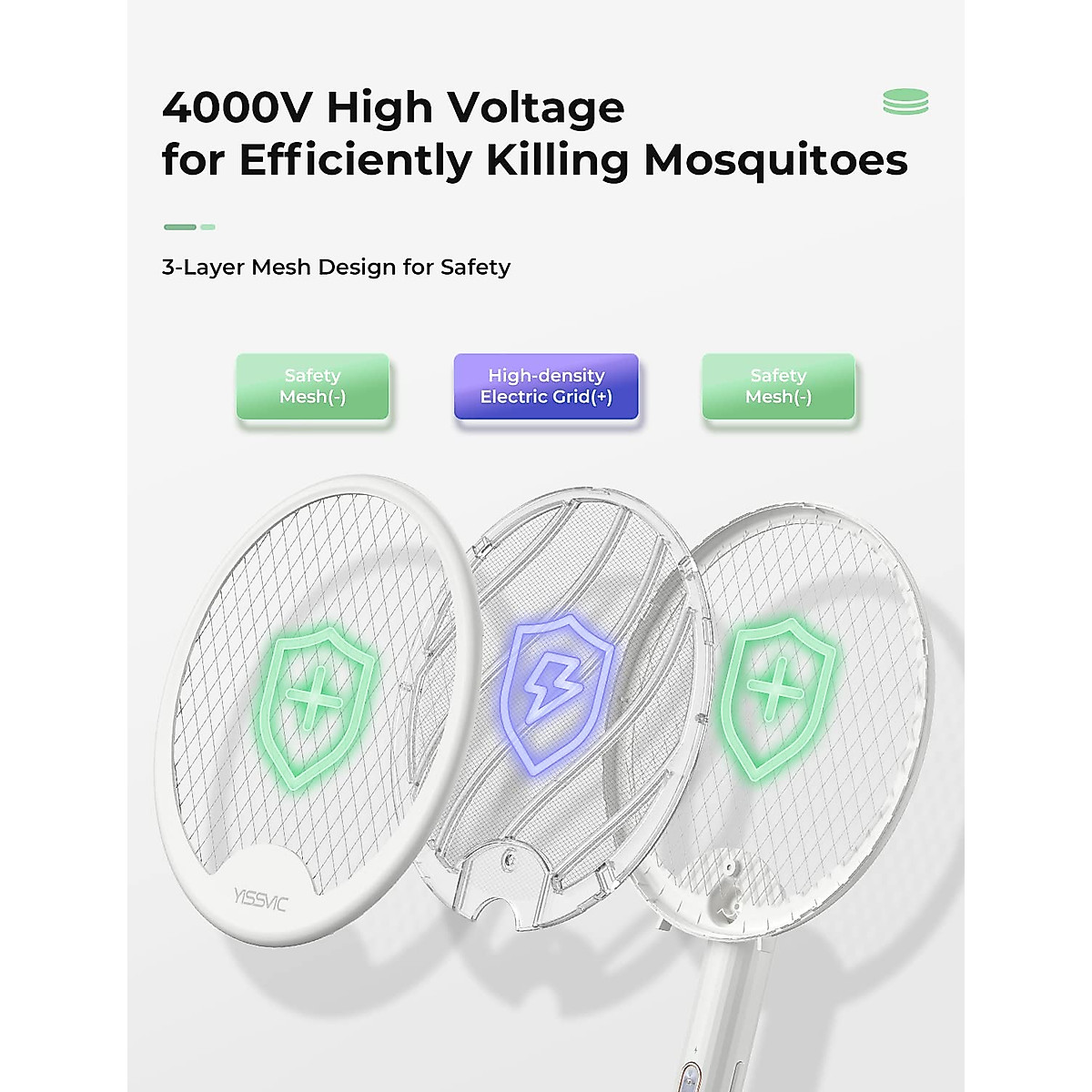 YISSVIC Electric Fly Swatter 4000V Bug Zapper Fly Racket Dual Modes Foldable USB Rechargeable with Bright LED Lights R6 (ABS)