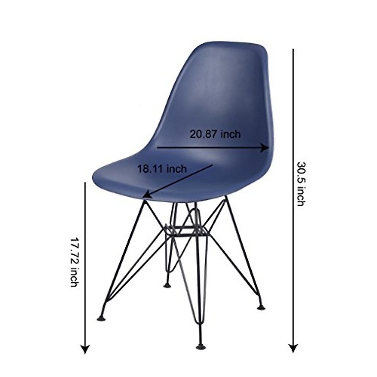 GIA Contemporary Armless Dining Chair, Qty of 1, Blue Seat with Black Metal Legs