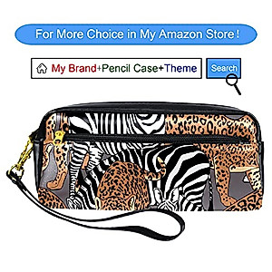 Pencil Case,Pen Pencil Pouch Portable Bag,Stationery Organizer for School,Zebra Leopard Print Decoration