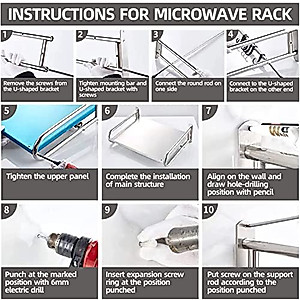 YINGHUBAO Stainless Steel Wall Shelf Metal Shelving Heavy Duty Commercial or Household Grade Wall Mount Microwave ,Kitchen Oven Wall Mount Bracket , with Hooks, 120lbs Load Bearing. (Silver)