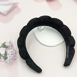 1Spa Headband and 2 Wristbands Set for Women Girls -Sponge & Terry Cloth Fabric Headband for Washing Face, Skincare,Makeup, Shower, Hair Accessories- Wrist Washband Prevent Liquid from Spilling(Black)