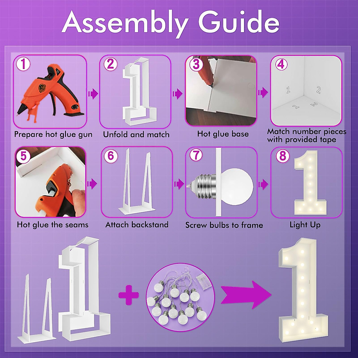 4FT Light Up Numbers Pre-Cut Frame Giant Marquee Numbers 1, Mosaic Numbers for Balloons, First 1st 21st Birthday Anniversary Decorations Party Decor