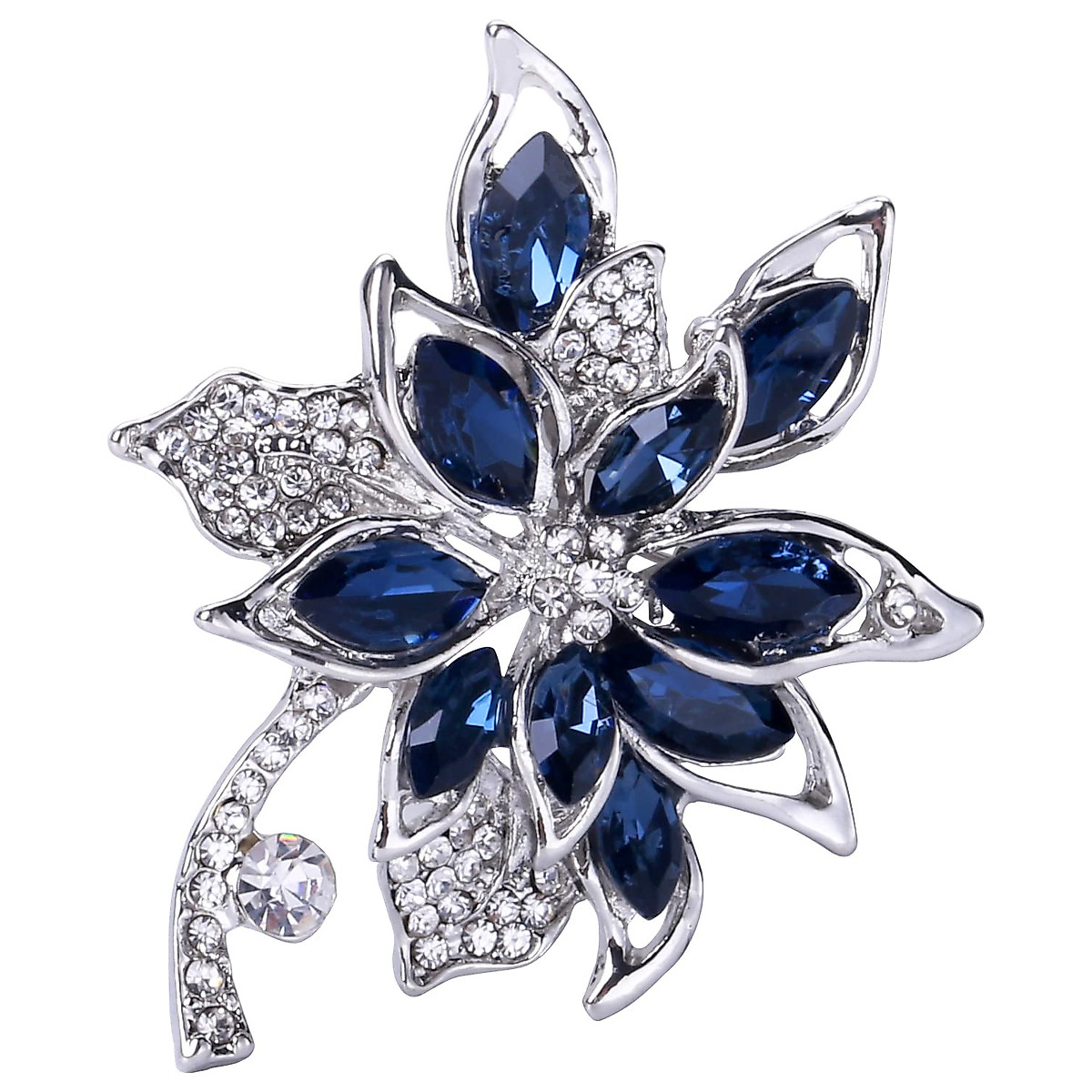 Blue Crystal Brooch Pins Fancy Vintage Style Rhinestone Flower Brooches Jewelry Gift for Women, girls, ladies (Blue Brooch 1)