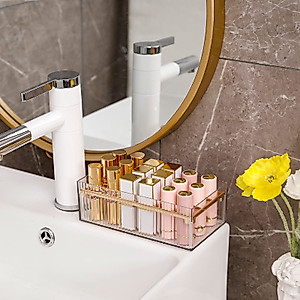 FABROK 18 Slot Lipstick Holder for Vanity, Plastic Lipstick Organizer with Removable Partition, Clear Lipgloss and Lipsticks Stand for Women Girls, Cosmetic Display Organizer for Drawer Bathroom