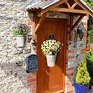 AceList Set of 2 Handmade Wall Hanging Baskets - Woven Wicker Wall Baskets Perfect for Boho Rustic Farmhouse Wall Decor(White)