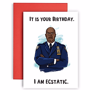 Huxters It’s Your Birthday I’m Ecstatic - Funny Birthday Card Raymond Holt – Brooklyn Nine Nine Card - happy birthday card for her - best friend birthday card - funny birthday card for her – A5