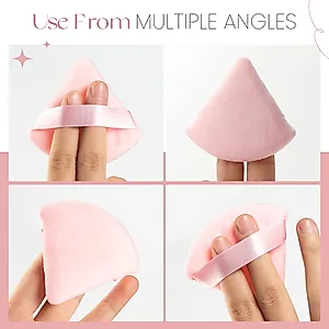 MOTZU 12 Pieces Pure Cotton Powder Puff, Made of Cotton Velour in Triangle Wedge Shape Designed for Contouring, Under Eyes and Corners, 2.76 inch Normal Size, with Strap, Makeup Tool For Cosmetic