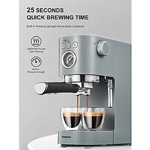 Ihomekee Espresso Machine Coffee Makers 15 Bar Cappuccino Machines with Milk Frother for Espresso/Cappuccino/Latte/Mocha for Home Brewing 1350W - CM6927