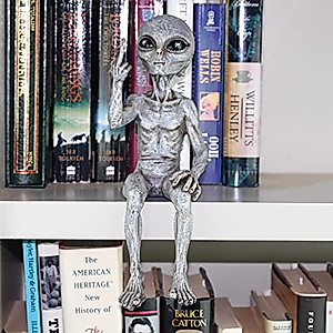 Rude Alien Statue “Flipping The Bird” 10″ H Shelf Sitter Extraterrestrial Figurine Funny Home or Garden Decoration (Alien Gray)