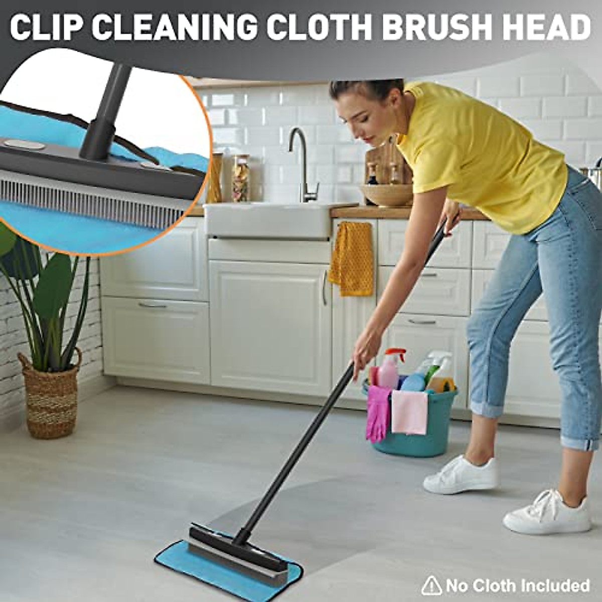 Sunally Rubber Broom Pet Hair Remover, Fur Remover Broom with Squeegee for Fluff Carpet, Hardwood Floor, Tile, Window, Black Grey, Includes Portable Lint Remover Brush and Broom Holder