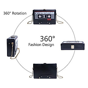 KUANG! Women Retro Tape Shaped Clutch Hundred Dollar Bill Box Shoulder Bag Elegant Evening Crossbody Handbag (A-Black)