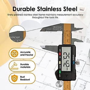 Digital Caliper Measuring Tool – 6 Inch Stainless Steel Micrometer Caliper - ABS + Auto-Off Feature - Inch/MM Conversion and Large LCD Screen – Electronic Vernier Calipers 2 Batteries Included - Gyros