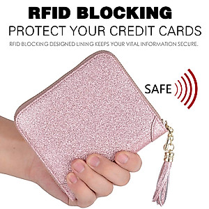 Easyoulife Womens Credit Card Holder Wallet Zip Leather Card Case RFID Blocking (Glitter Light Purple)