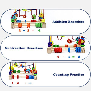Fajiabao Bead Maze Toy Wooden Toddler Roller Coaster Abacus for Toddlers 1-3 Montessori Activity Cube for Kids First Birthday Gifts for Boys Girls 1 2 3 Years