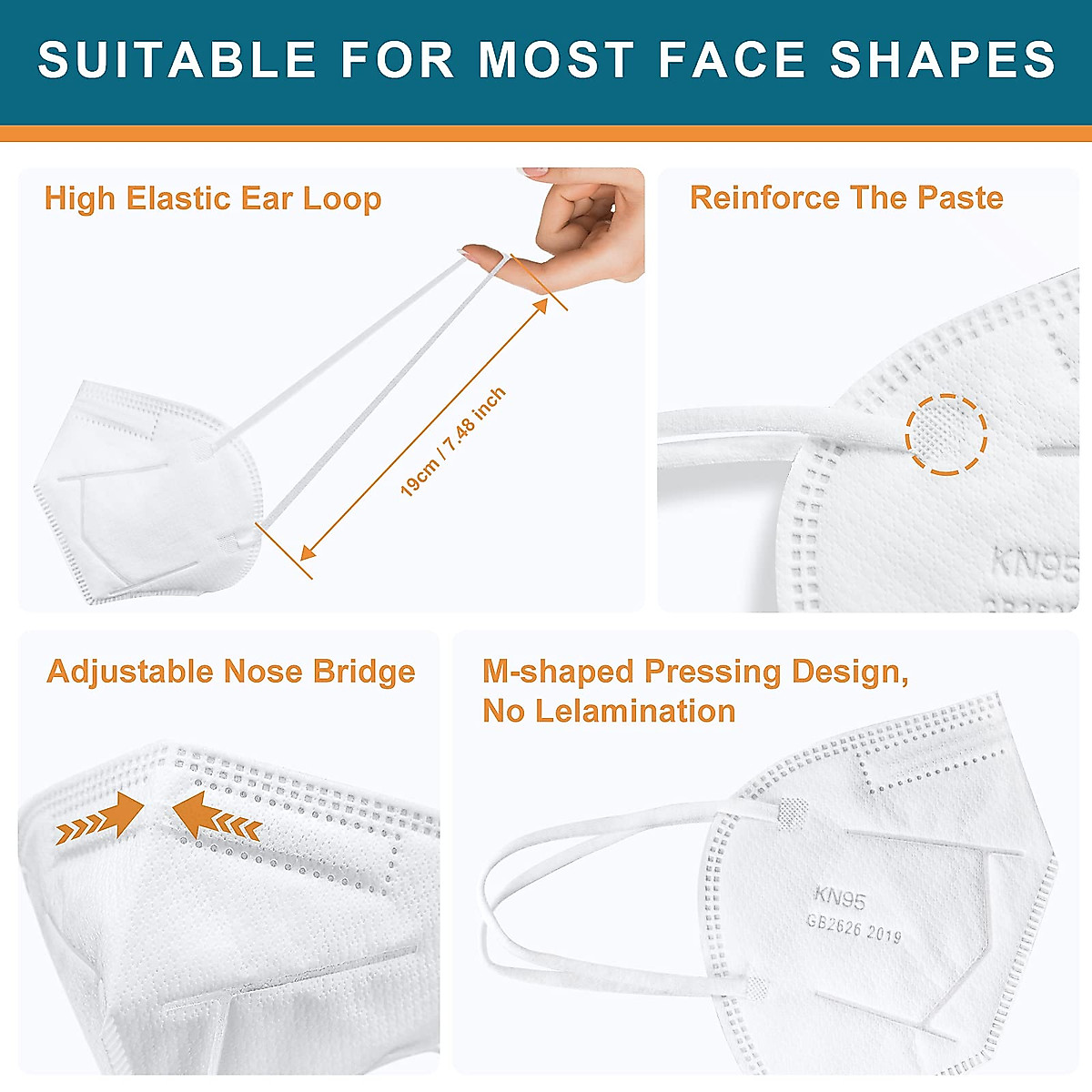KN95 Face Mask, 20 Pcs 5-Ply White Cup Dust Safety Masks, Filter Efficiency≥95%, Men Women Kids Disposable Respirator Mask Protection Against PM2.5 with Nose Bridge Clip