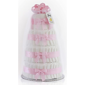 Classic Pastel Baby Shower Diaper Cake (4 Tier, Pink)…