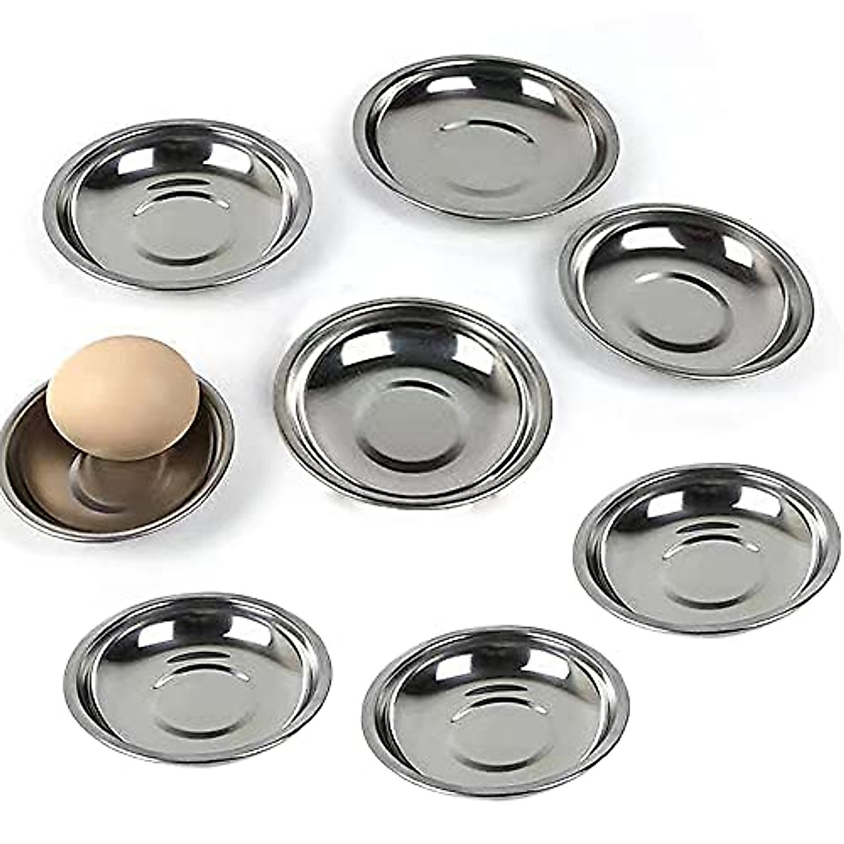 8 Pcs Stainless Steel Sauce Dishes, 4inch Round Seasoning Dishes Sushi Dipping Bowl Saucers Bowl Mini Appetizer Plates, Small Snack Cups Dipping Soy Sauce Dish/Bowls (3.85 x 3.87 x 0.7 inch) (10cm)