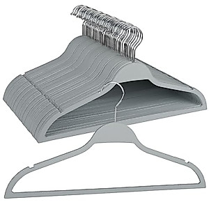 Heavy Duty Plastic Hangers, 50 Pack Rubber Coating Non Slip Coat Hangers with Shoulder Grooves, Suit Hangers with 360° Swivel Hook, Space Saving Organizer for Bedroom Closet, Gray