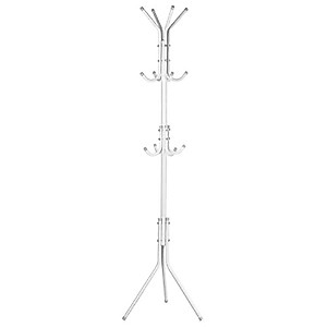 Yosoo Standing Entryway Coat Rack, Metal Coat Hat Rack Tree Stand Hanger Organizer for Jacket, Purse, Scarf Rack, Umbrella (White)