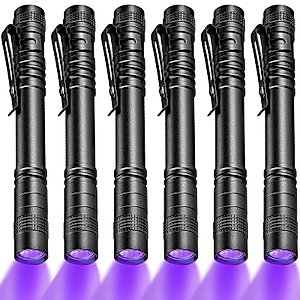 Honoson 6 Pieces UV Black Light Flashlight Small Blacklight Flashlights Pen Lights for Leak, Pet Urine, Hotel Inspection, Dry Stain and Dye Detector, 5.2 Inches Long