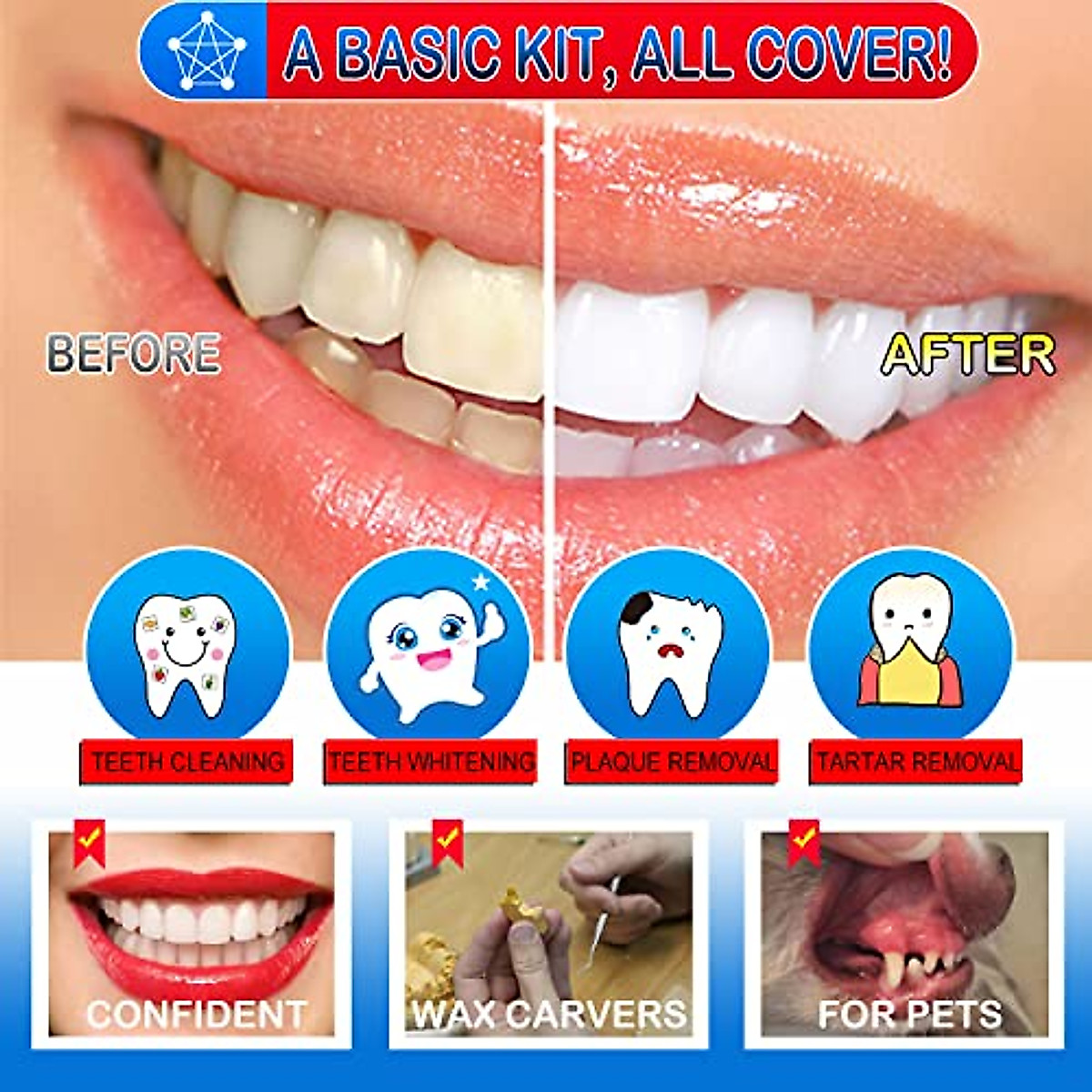 Dental Tools, Teeth Cleaning Tools, Professional Dental Hygiene Kit, Plaque Remover for Teeth, Stainless Steel Tooth Scraper Plaque Tartar Cleaner, Dental Scaler - with Case