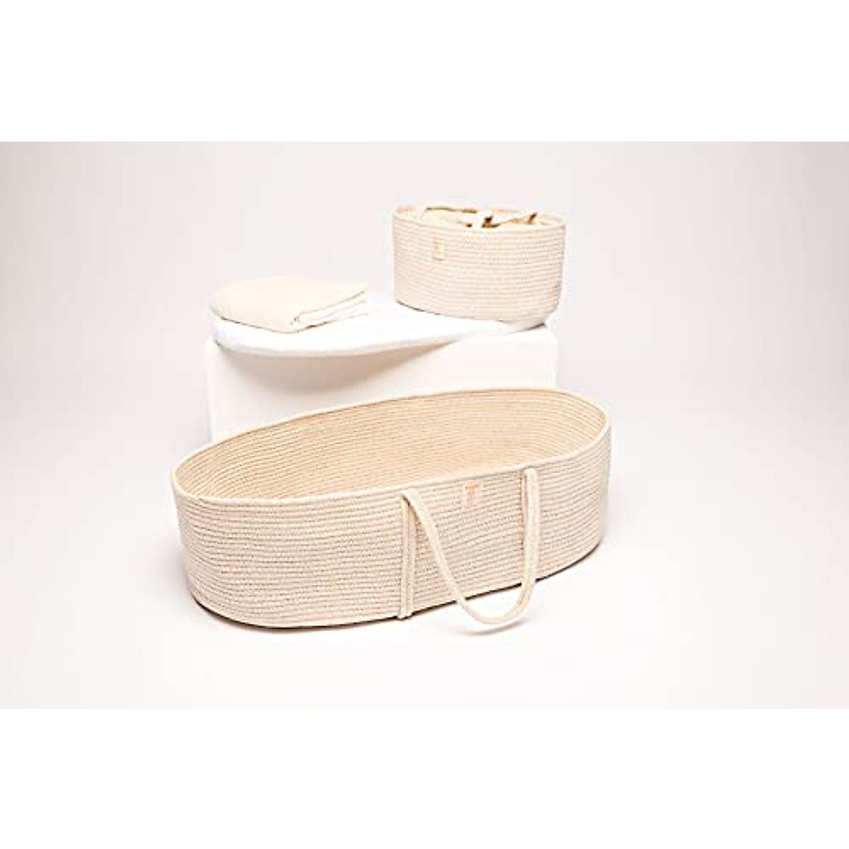 Trendy Baby Changing Basket- Moses Basket Set Of 4 Pieces, Waterproof Pad Cover, Caddy Diaper Organizer,Cotton Blanket - Boho Basket - Nursery Decor - Bassinet Changing Table Topper, Baby lounger