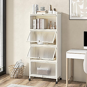 Giantex 5-Tier Kitchen Storage Cabinet, Mobile Microwave Stand with Flip-up PC Doors, Freestanding Kitchen Bakers Rack with 4 Rolling Casters, for Dining Room, Living Room and Study (White)