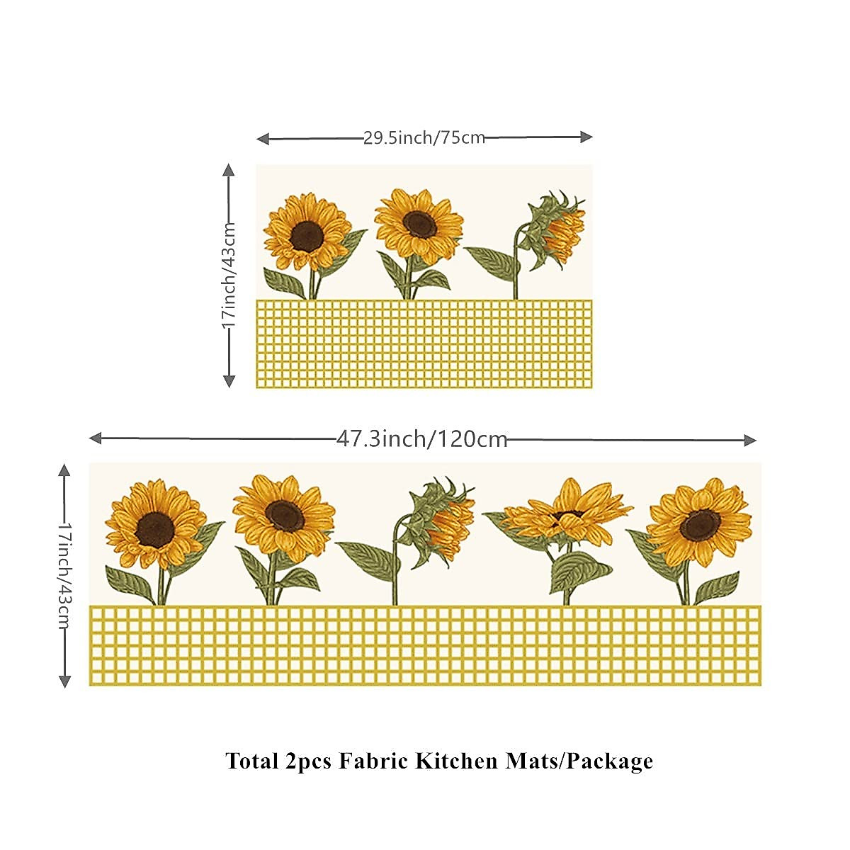 HJJKKH Sunflower Kitchen Rugs Set of 2pcs Anti Fatigue Mat,Waterproof Non Slip Sunflower Kitchen Mats Set for Kitchen Floor,Spring Summer Decorative Rugs for Home Kitchen (17x29.5+17x47.3 inche)