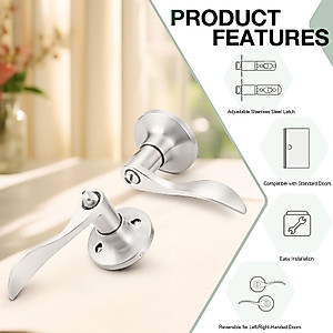 GOBEKOR 10 Pack Privacy Door Levers Bedroom Door Handle with Lock Satin Nickel Interior Door Handles Keyless Door Lock Wave Bed/Bath Lever