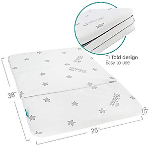 Pack N Play Mattress Pad Sheets Fitted Waterproof & Trifold Pack and Play Mattress Topper 38" x 26"
