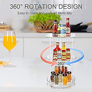 3 Tier Clear Turntable Lazy Susan, HOLENGS Round Spinning Cabinet Spice Rack Organizer with a Dishcloth, Food Storage Container Bins for Kitchen Bathroom Jewelry Container Makeup Cosmetic Storage