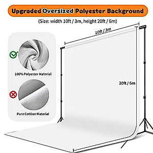 YAYOYA White Screen Backdrop 10x20ft, 3mx6m White Backdrop Background for Photography, Polyester White Photo Backdrop, Large Seamless White Screen Background Cloth for Meeting YouTube Video Streaming