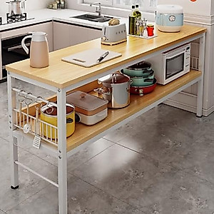 Multifunctional Workbench Kitchen Shelf Home Prep Table Chopping Table Metal Frame Sturdy and Stable Double Deck Workbench Large Storage