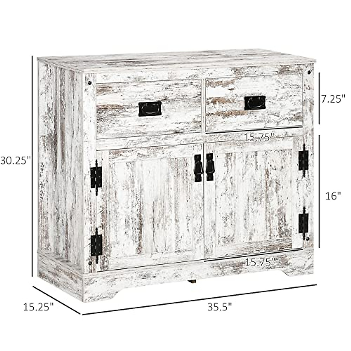 HOMCOM Industrial Sideboard Buffet Cabinet with 2 Drawers Kitchen Storage Cabinet Coffee Bar Cabinet with Double Door Cupboard for Kitchen, Living Room, Distressed White