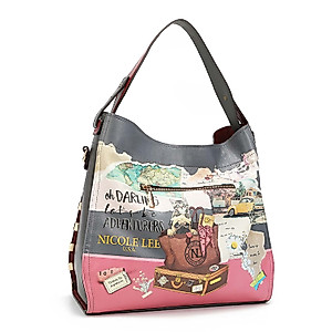 Nicole Lee Journey of Stephanie Shoulder Bag, Large Vegan Leather Hobo Handbag with Optional Crossbody Strap