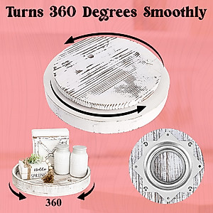 Paper and Pallet Rustic White Wood Lazy Susan - 12.5 Inch Farmhouse Turntable Kitchen Cabinet Organizer Tray - Distressed Round Wooden Spice Rack - Rotating Centerpiece for Dining Table & Countertop