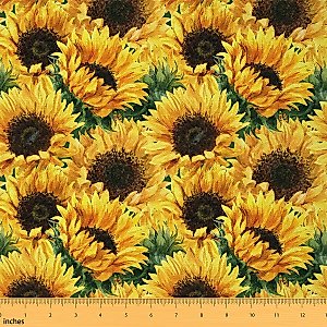 Watercolor Sunflower Waterproof Fabric by The Yard Plant Oil Paint Print Decorative Fabric for Upholstery and Home DIY Projects Yellow Flower Rustic Style Outdoor Upholstery Fabric,2 Yard