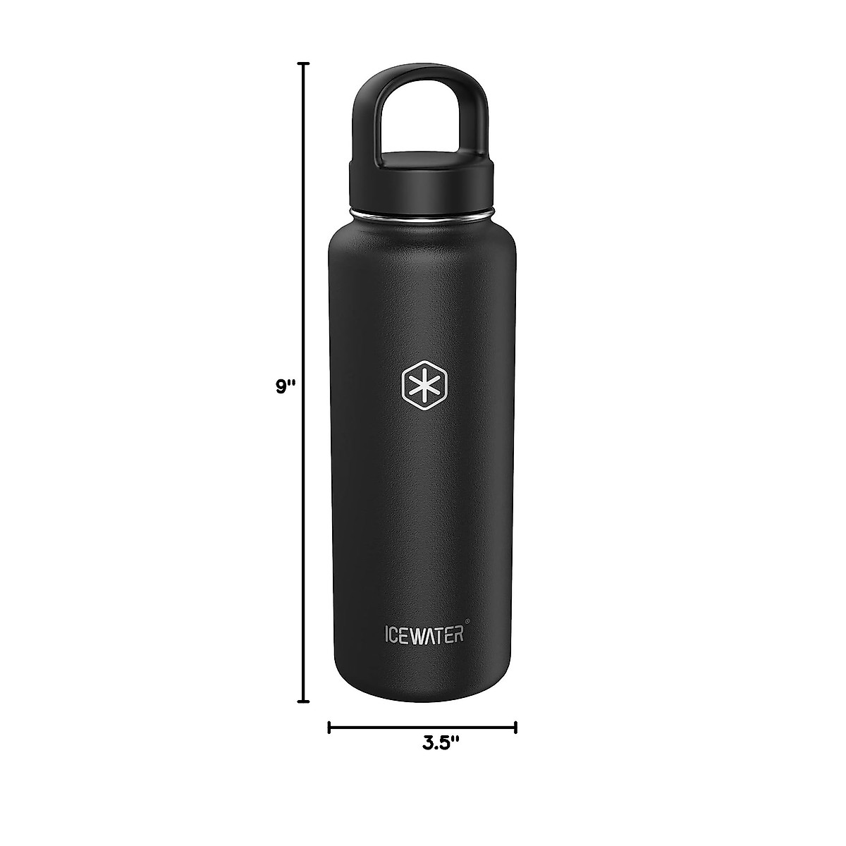 ICEWATER-40 oz Insulated Water Bottle With 2 Lids (Auto Straw & Wide Mouth),Stainless Steel,BPA-Free,Vacuum Double Walled, Leak Proof,Wide Mouth (40 oz, Black)