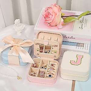 CHMI Travel Jewelry Case, Pink Travel Jewelry Box, Travel Jewelry Organizer, Travel Gifts for Women Girls, Jewelry Organizer Box, Birthday Gifts for Women, Christmas Gifts for Teens Girls - Initial A