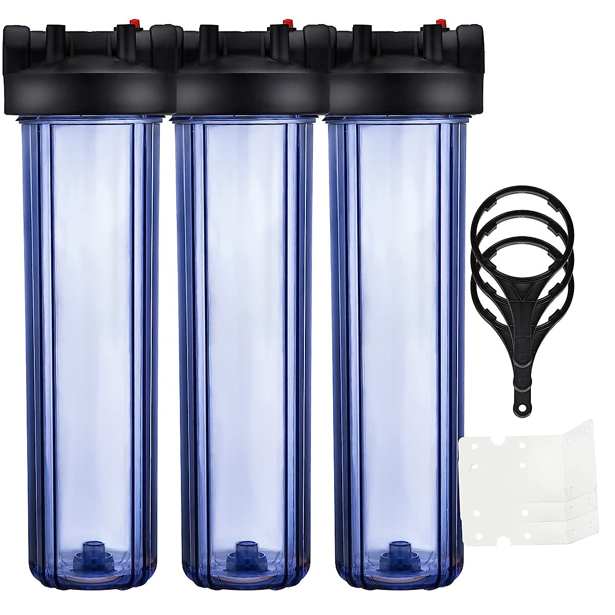 Geekpure 20 Inch Clear Whole House Water Filter Housing with Wrench Bracket -4.5" x 20" - 1" NPT Brass Port (3)