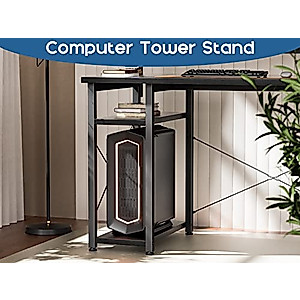 ODK L Shaped Computer Desk, 54" Reversible Corner Computer Desk with Storage Shelves & Monitor Stand, Home Office Desk, Gaming Desk, Writing Desk, Black