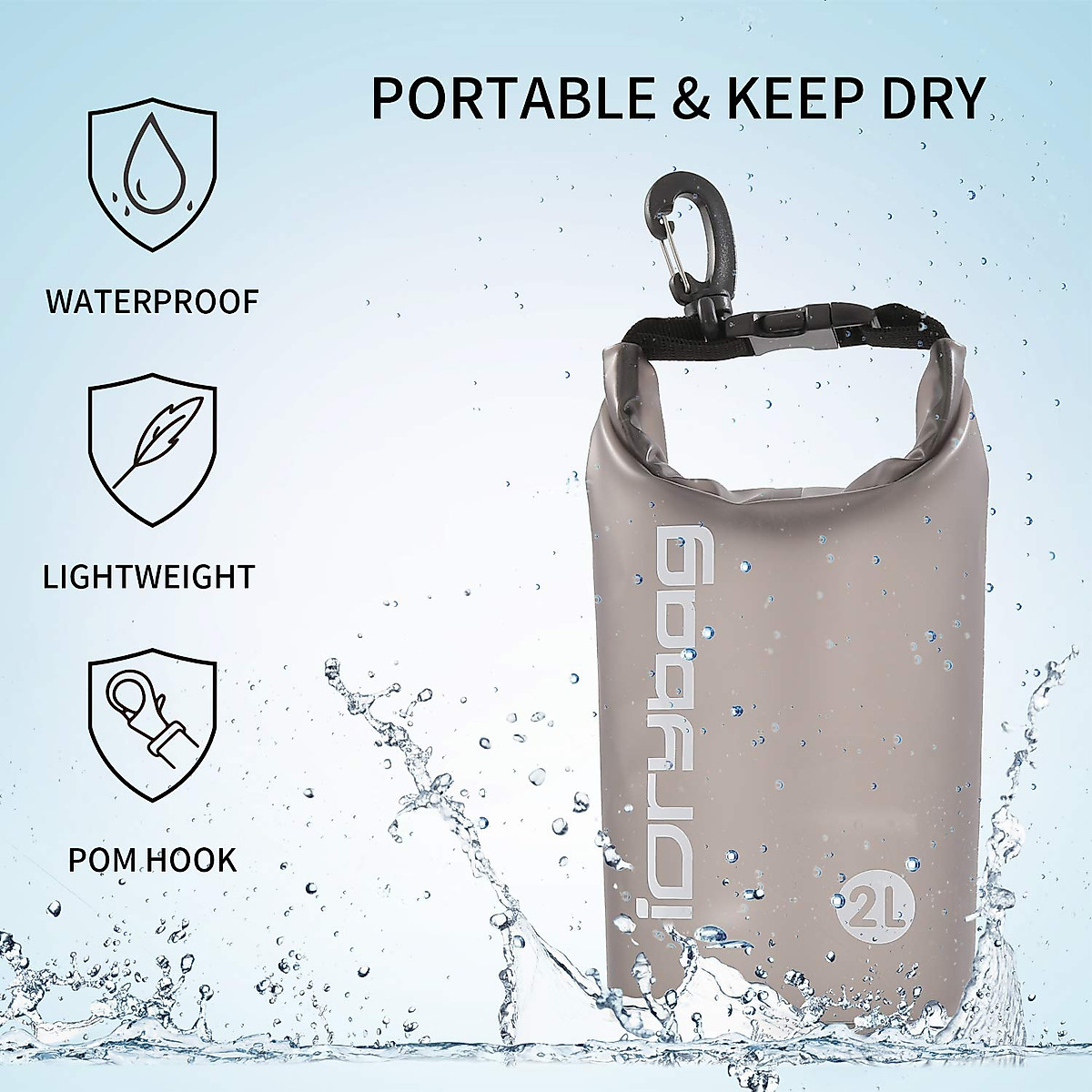 IDRYBAG Clear Dry Bag Waterproof Floating 2L/5L/10L/15L/20L, Lightweight Dry Sack Water Sports, Marine Waterproof Bag Roll Top for Kayaking, Boating, Canoeing, Swimming, Hiking, Camping, Rafting