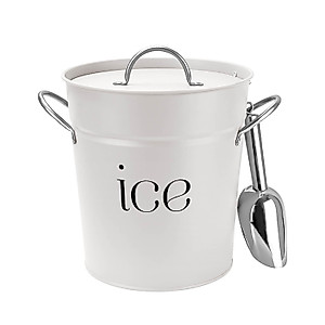 3Qt White Galvanized Ice Bucket with Lid, Scoop & Handles - Ideal for Cocktails, Parties, BBQs, Wine & Champagne. Double-Layer Insulated Outer & Galvanized Inner Layer, Perfect for Home & Outdoor Use