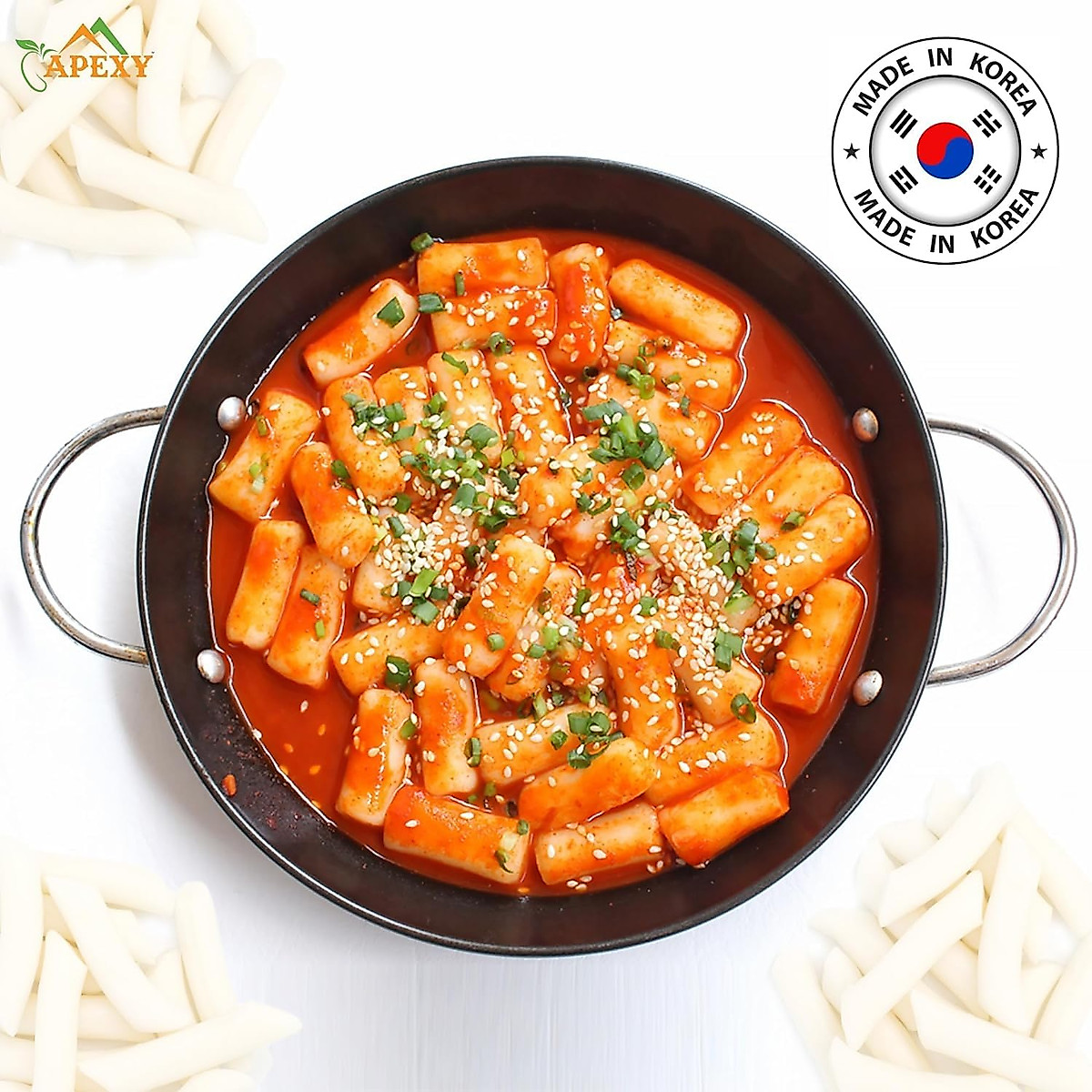 Apexy Korean Rice Cake Tteokbokkik Rice Cake, Chewy Tteok, Authentic Korean Street Food Snack, Perfect with Cheese and Ramen Noodles, No MSG, No Corn Syrup, Vegan and Gluten Free, Non-GMO 21.16 oz