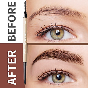 Brow Pencil for Gray Hair, Retractable Eyebrow Pencil with Brush for Older Women, Ultra Fine Mechanical Brow Definer Pencil with Angled Tip & Spoolie Brush, Long-lasting Waterproof, Grey, YES.EYE DO