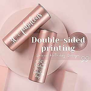Onebttl 30th Birthday Gifts for Women, Female, Her - 30 and Fabulous - 20oz/590ml Stainless Steel Insulated Tumbler with Straw, Lid, Message Card - (Rose Gold)