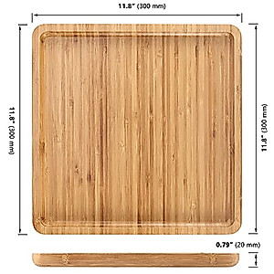 MUKLEI 4 Pack 12 Inches Square Bamboo Tray, Natural Bamboo Serving Platter, Bamboo Serving Tray for Coffee, Tea, Fruits, Cheese