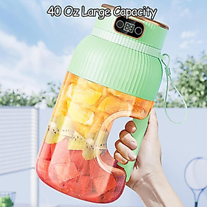 40 Oz Large Capacity Personal Size Blenders, Portable Juicer Cup with Digital Display, Powerful Motor Driving Ten-blade Cutter Head, USB Rechargeable Juice Cup Blende for Shakes and Smoothies (Blue)