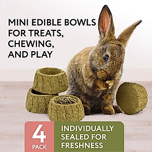 Evergreen Pet Supplies [4 Pack] Furry Friends Timothy Hay Chewing Bowl for Small Pets & Bunnies - Edible Bowls for Guinea Pig Treats - Ferret & Rabbit Toys - Guinea Pig Food Bowl - Bunny Toys
